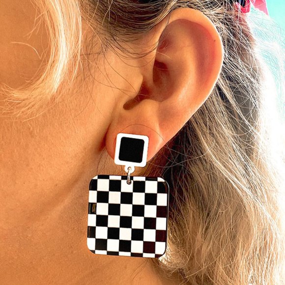 Jewelry | 8s Retro Style Checkered Racetrac Black And White Square ...